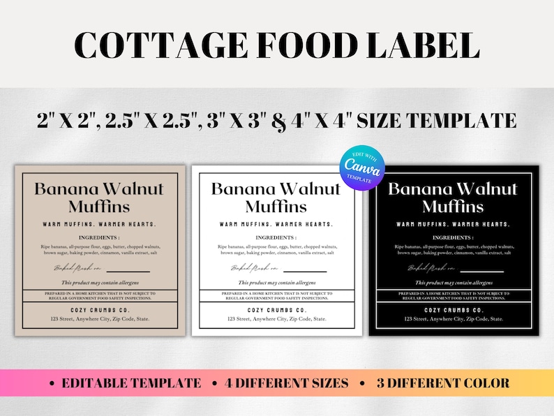 Cottage Food & Allergens Label Template, Stickers Bakery Ingredients ...