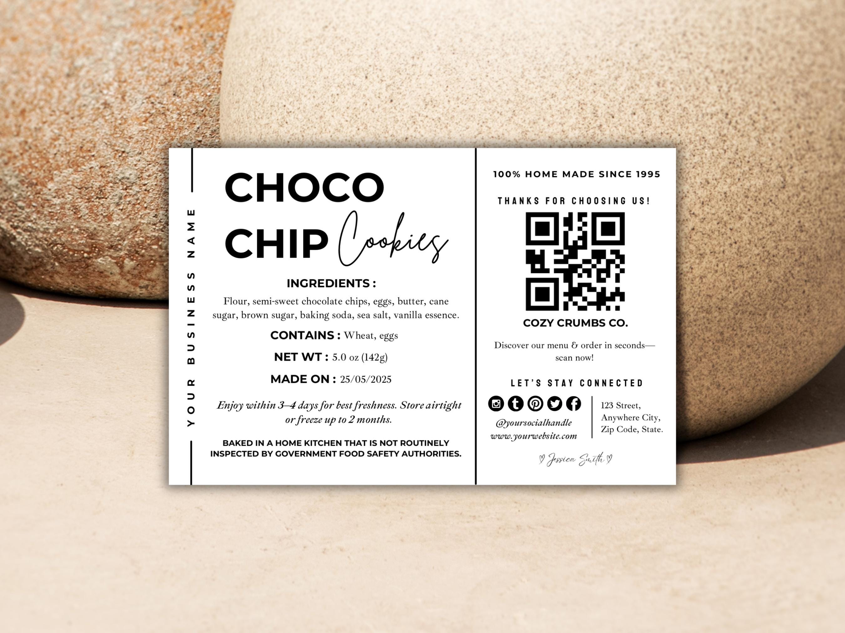 Cottage Food QR Label, DIY Bakery Cookies Ingredients Sticker, Home ...