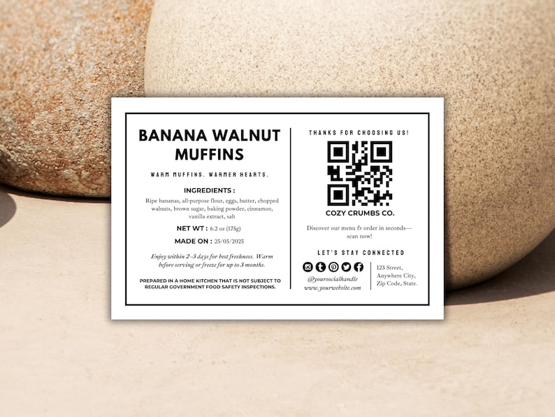 Cottage Food Labels QR Code Editable, Cottage Law Bakery Stickers ...