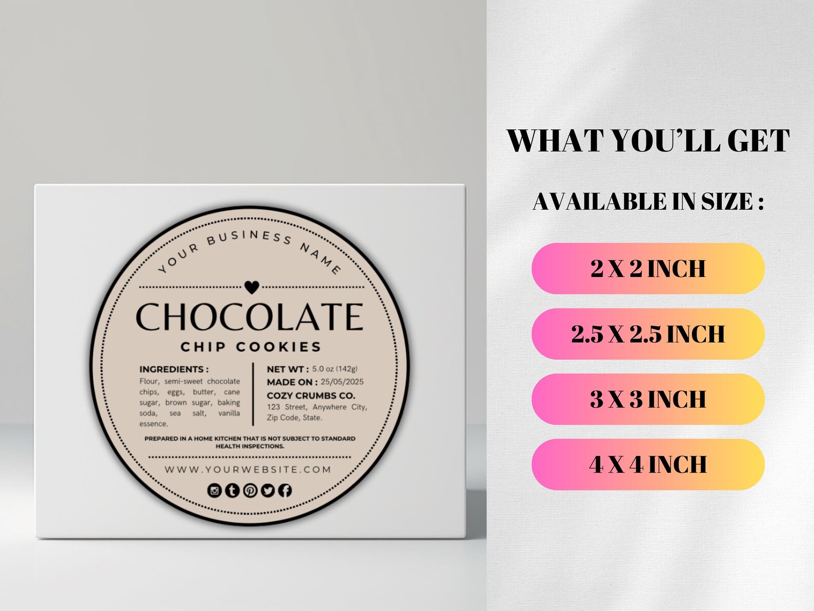 Round Food Stickers, Allergens & Food License Tags Editable Canva ...