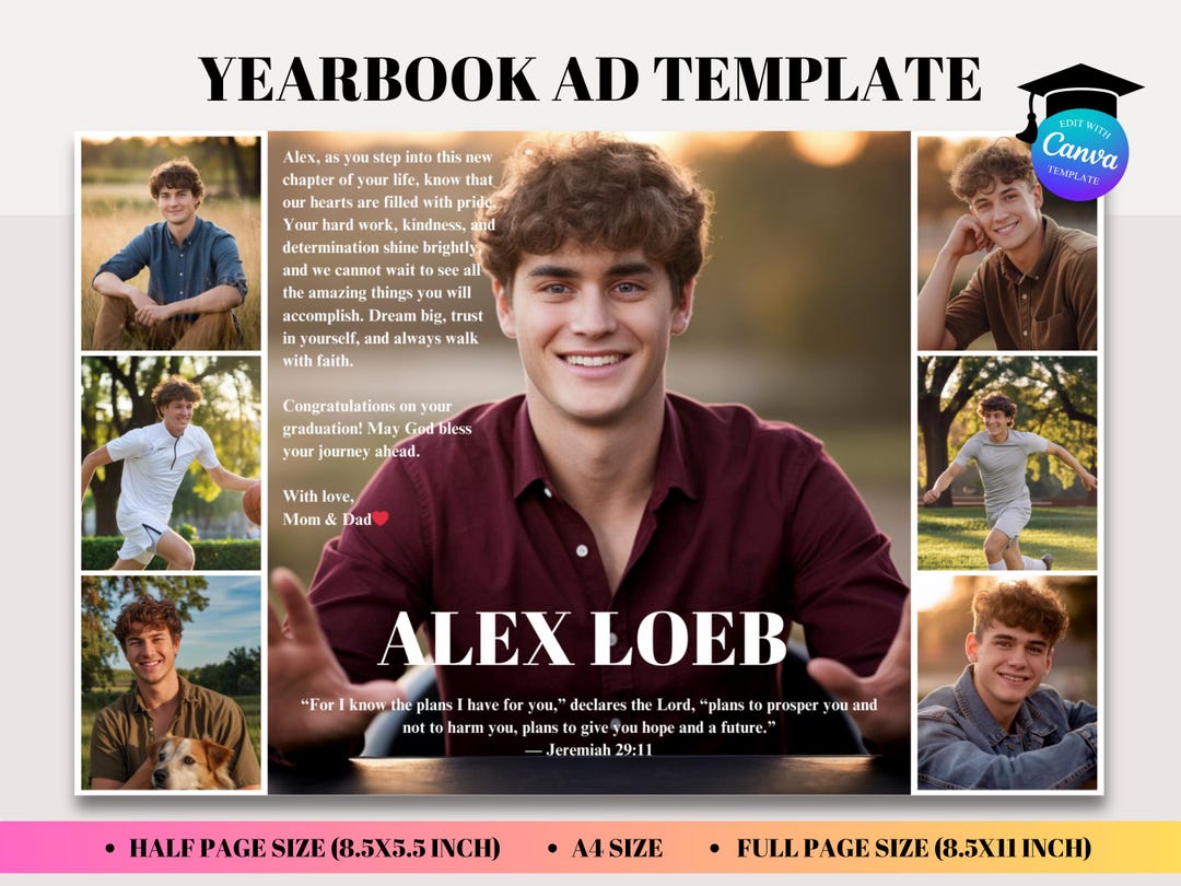 Senior Yearbook Ad Editable Template, High School Tribute, Half Page ...
