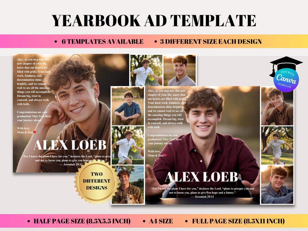 Editable Yearbook Ad Template, Full Page Half Page Quarter Page Senior ...
