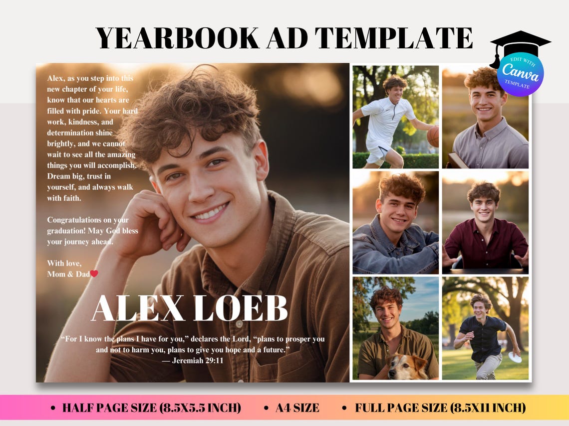 Editable Half Page Yearbook Ad Template, High School Senior Yearbook Ad ...