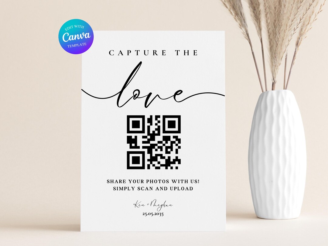 Share the Love Scan QR Code, Capture the Love Wedding Sign, Elegant ...