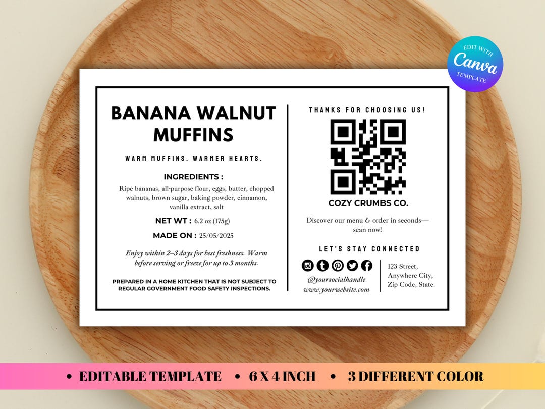 Cottage Food Labels QR Code Editable, Cottage Law Bakery Stickers ...