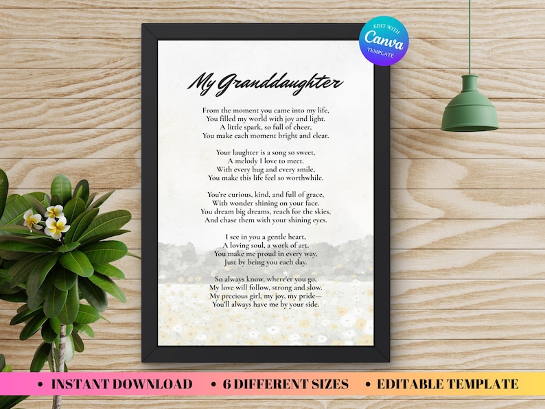 My Granddaughter Poetry, Printable Wall Art for Grandchild, Poem for ...