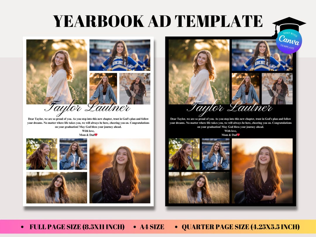 Yearbook Photo Ad Template, Editable Collage Frame Graduation Tribute ...