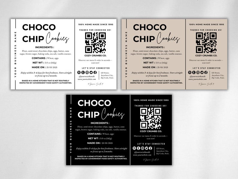 Cottage Food QR Label, DIY Bakery Cookies Ingredients Sticker, Home ...