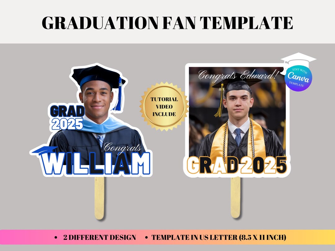 2 Graduation Fan Template, 2025 Senior Graduate Fan Template, Custom ...