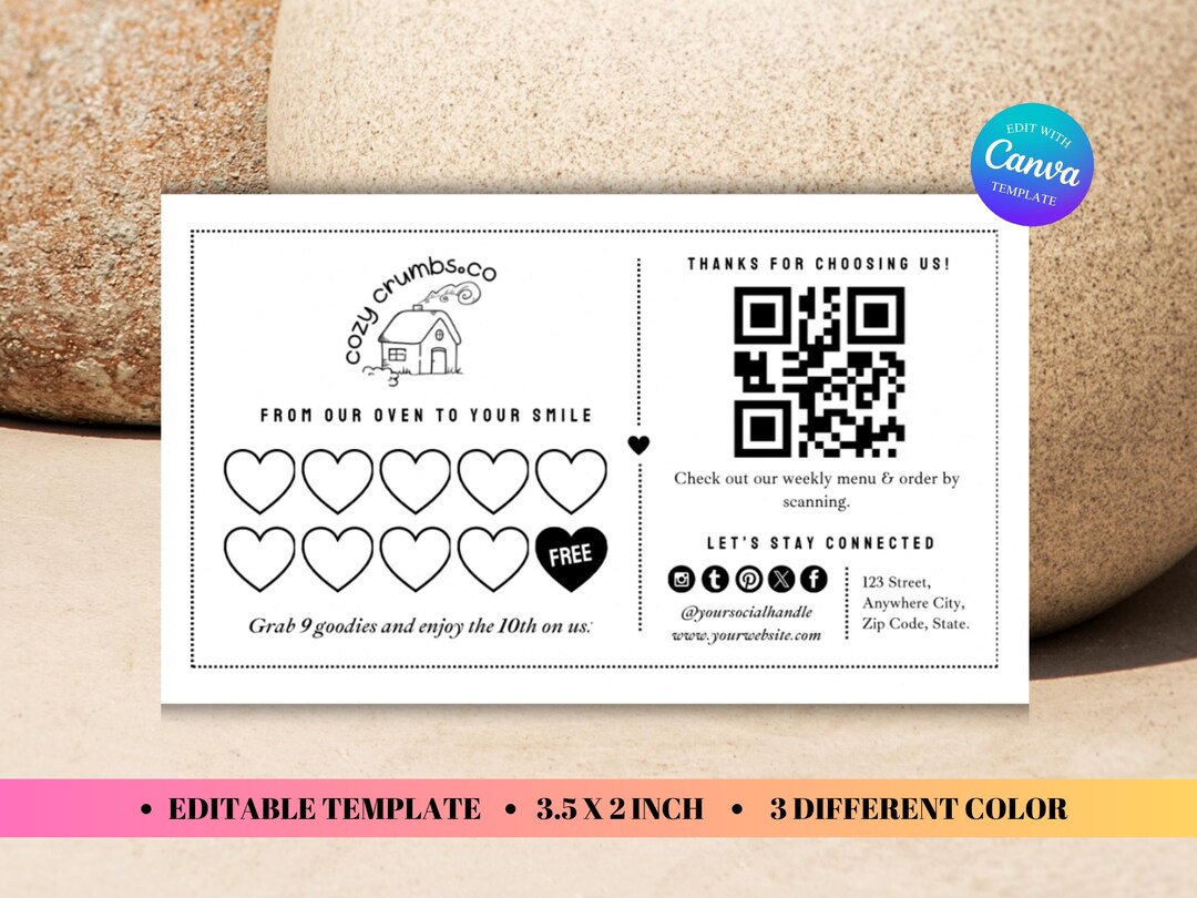 Loyalty Card With QR Code Editable, Home Bakery Cards for Customers ...