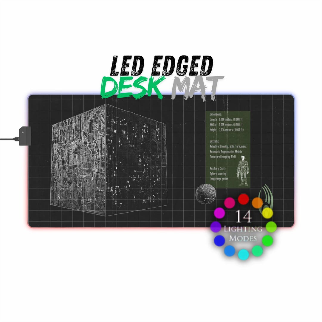 Borg Cube Blueprint LED Mousepad, Star Trek Desk Mat I RGB Gamers Mouse ...
