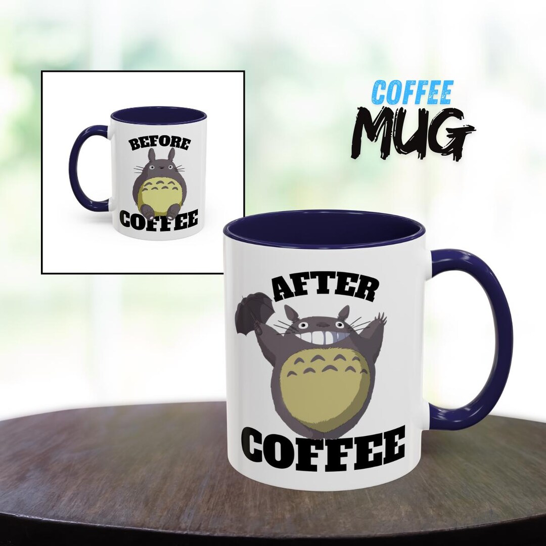 Totoro Coffee Mug, Before & After Cute Anime Tea Cup, Studio Ghibli ...
