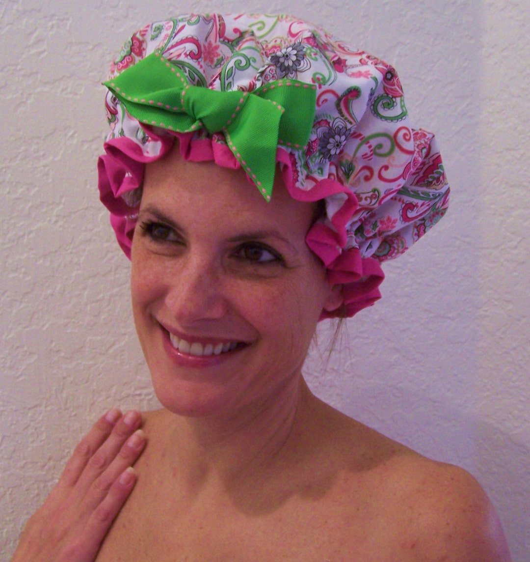 Shower Cap Women's Waterproof Washable "mod Swirls Flowers" - Etsy