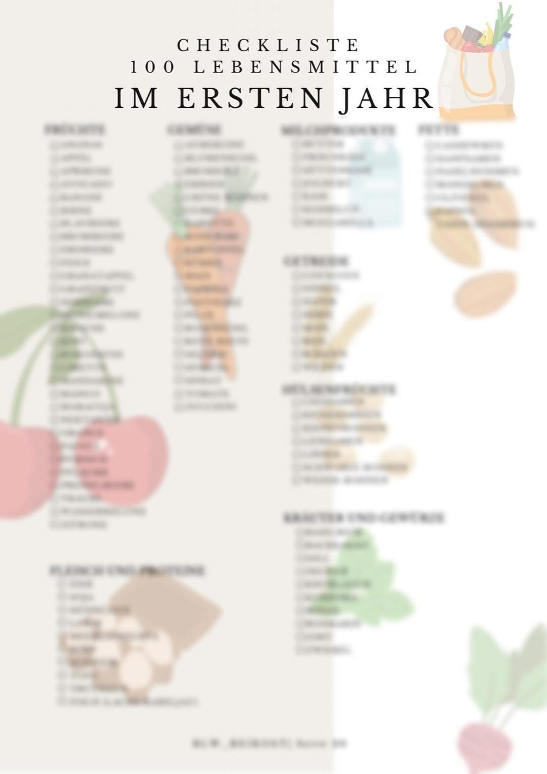 Checklist of 100 Foods in the FIRST YEAR - Etsy