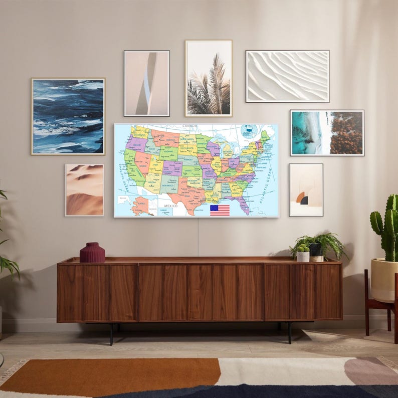 Samsung Frame TV Art, Political Map of the USA (colored State Map ...