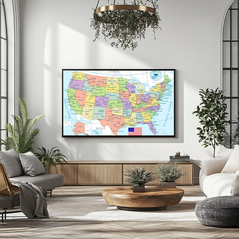 Samsung Frame TV Art, Political Map of the USA (colored State Map ...