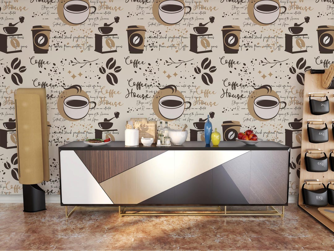 Cozy Coffee Wallpaper | Vintage Coffee Mural | Rustic Coffee Beans ...