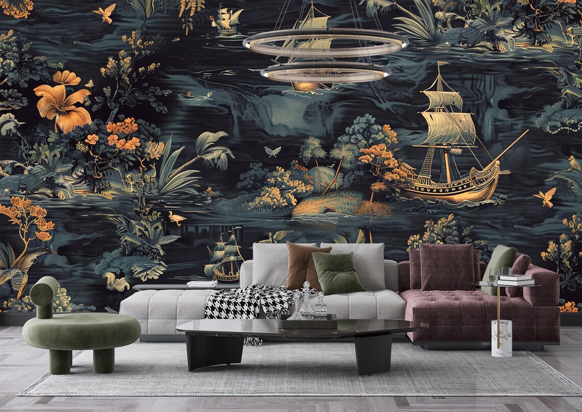 Vintage Sailing Ship Wall Mural, Old Sailing Ship at Sea Wall Mural ...