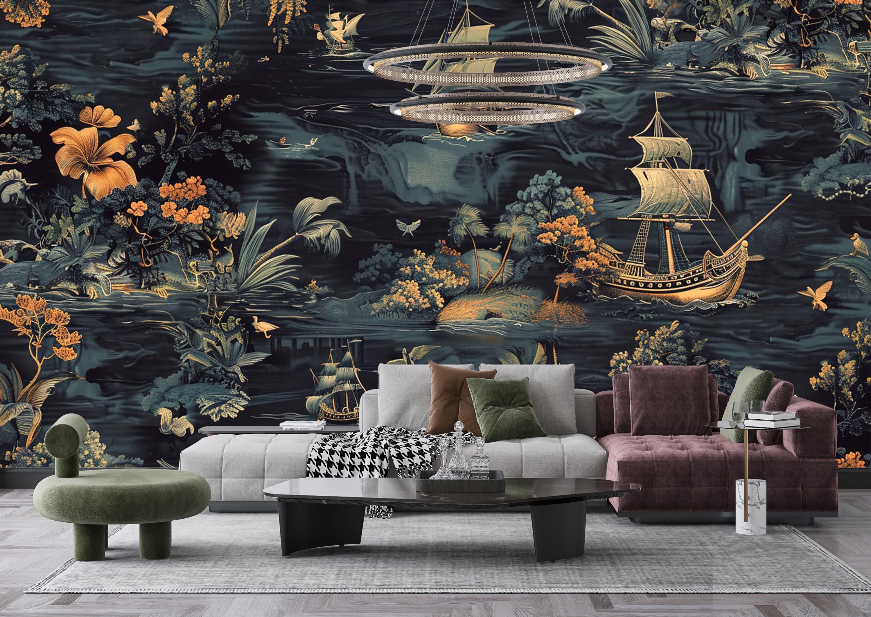 Vintage Sailing Ship Wall Mural, Old Sailing Ship at Sea Wall Mural ...