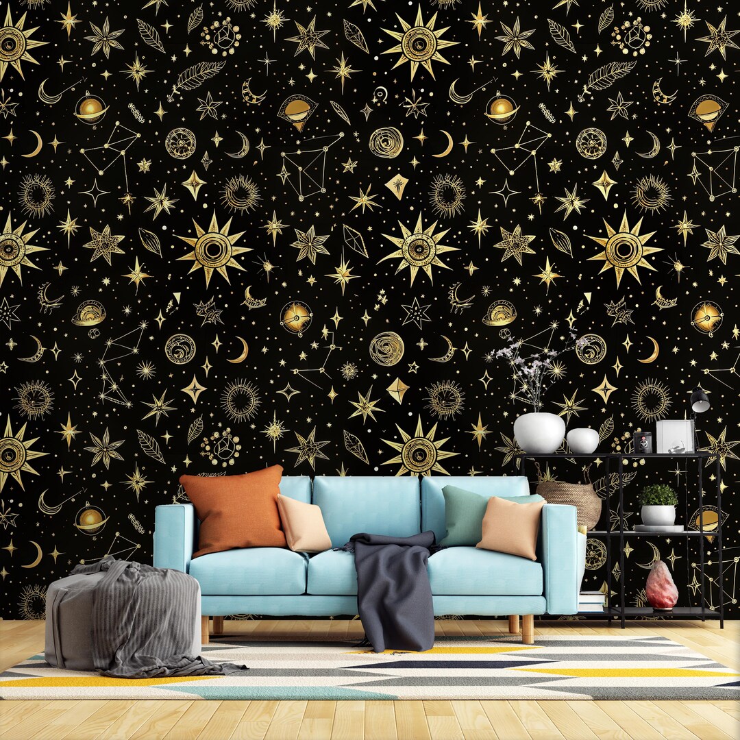 Whimsical Astrology Wallpaper | Celestial Star & Moon Wallpaper ...