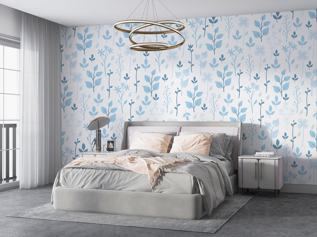 Light Blue Botanical Wallpaper | Soft Blue Flower Wall Mural ...