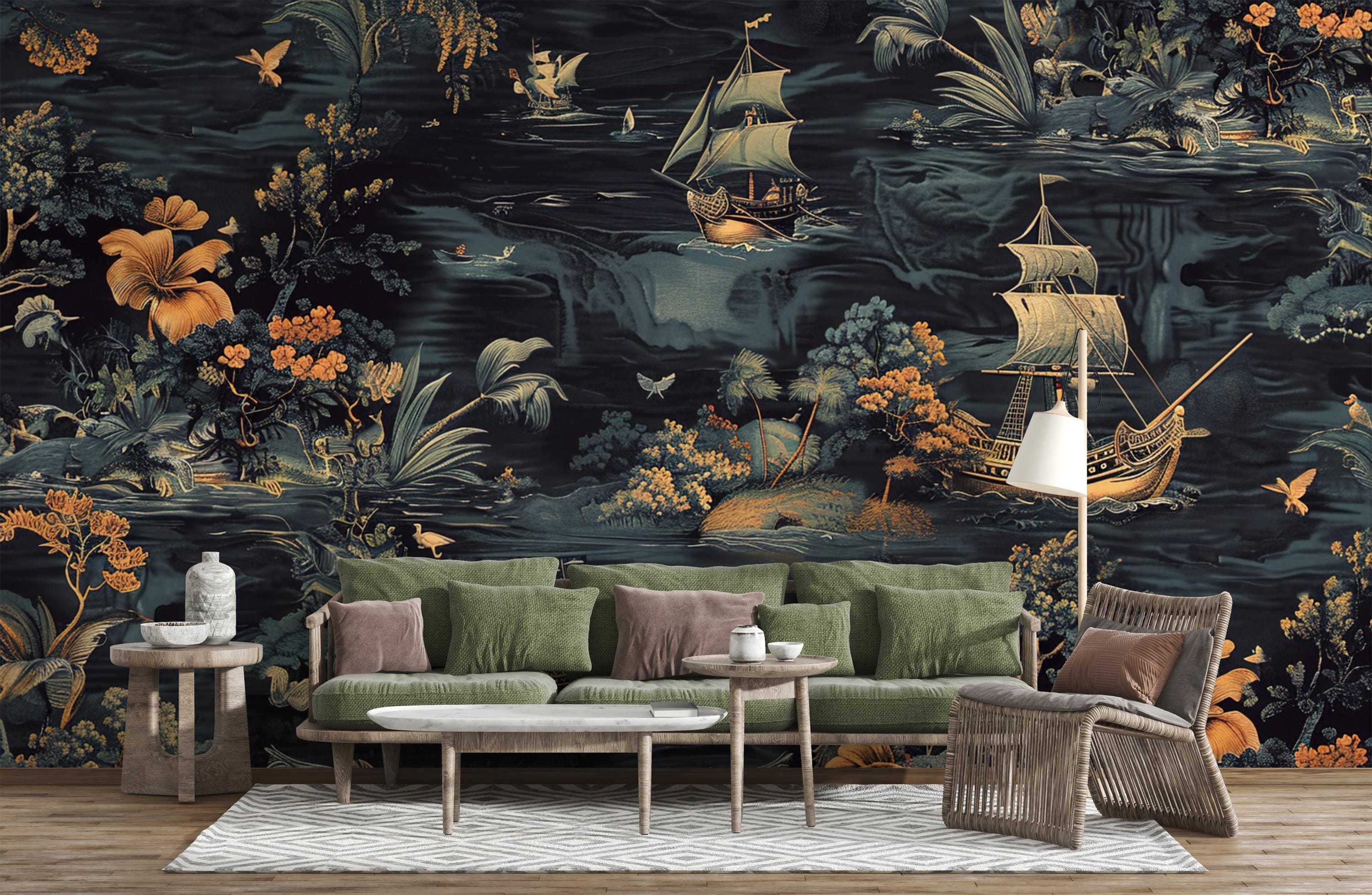 Vintage Sailing Ship Wall Mural, Old Sailing Ship at Sea Wall Mural ...