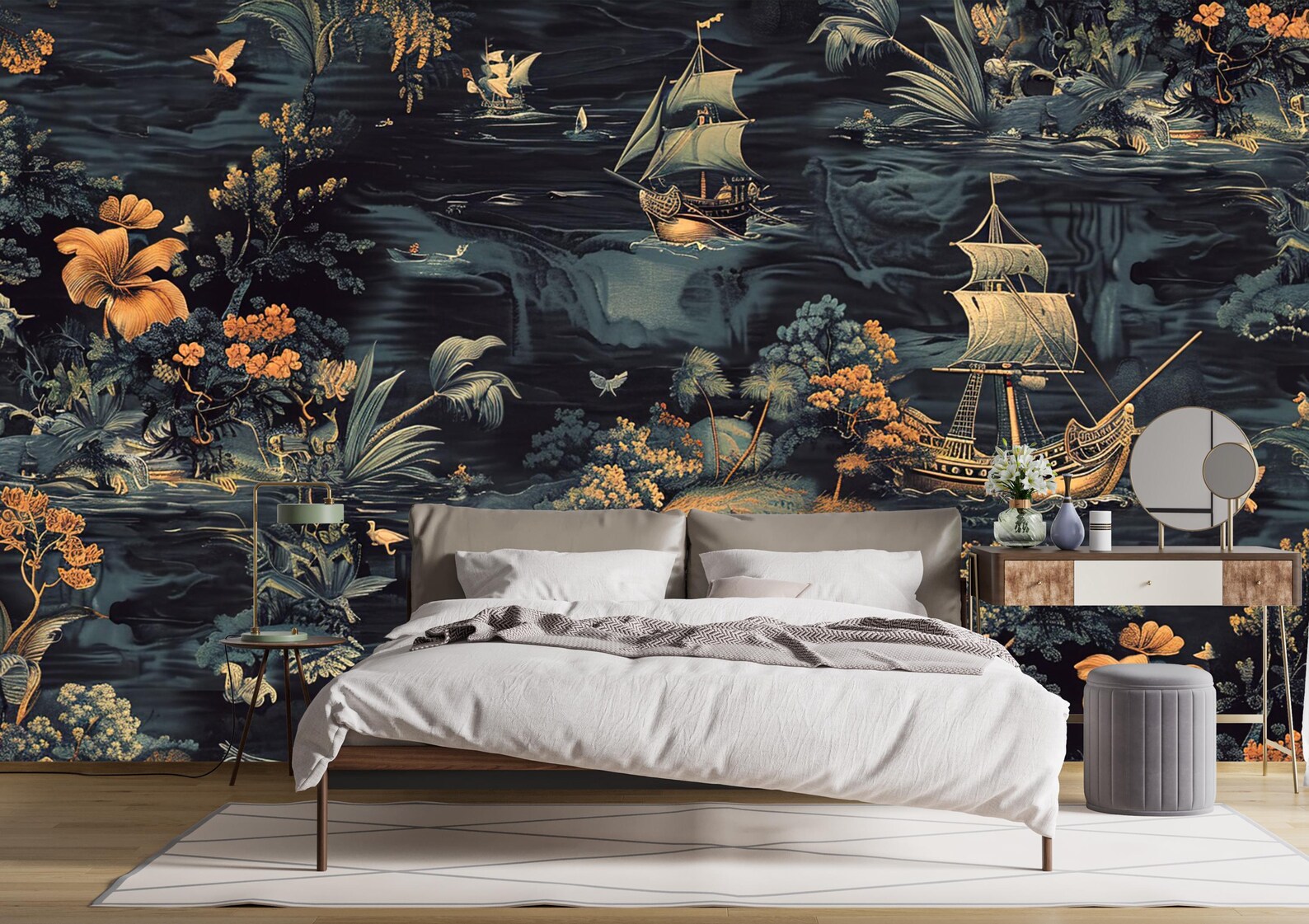 Vintage Sailing Ship Wall Mural, Old Sailing Ship at Sea Wall Mural ...