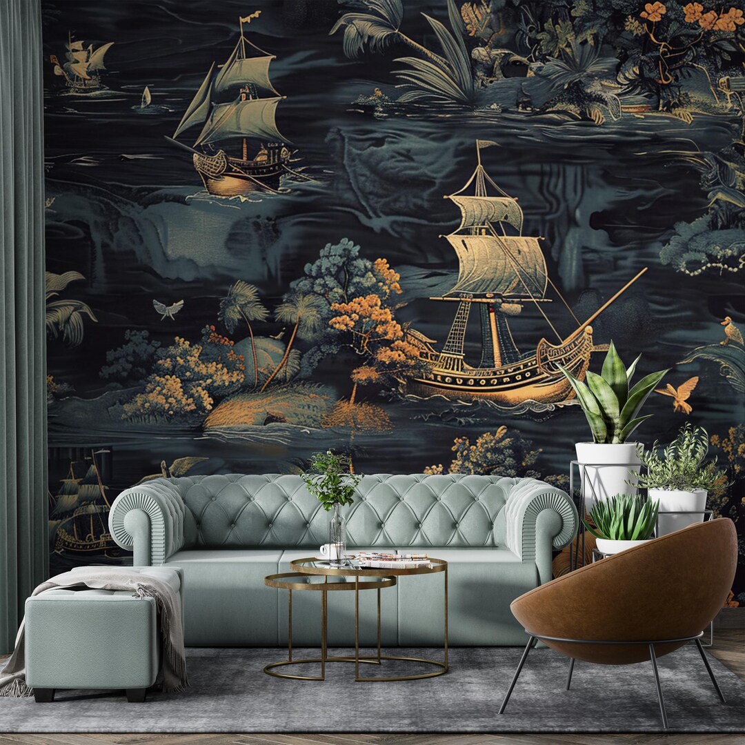 Vintage Sailing Ship Wall Mural, Old Sailing Ship at Sea Wall Mural ...