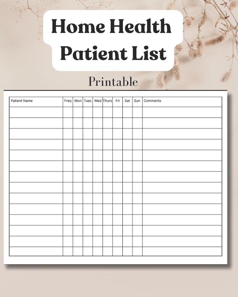 Home Health Patient List Template | Printable Nurse Planner Sheet ...