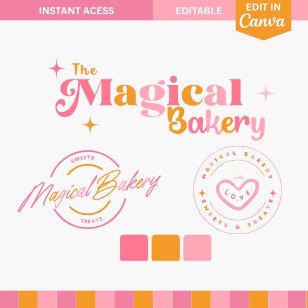 Editable Bakery Logo Template for Canva | Pink Sweet Shop Logo ...