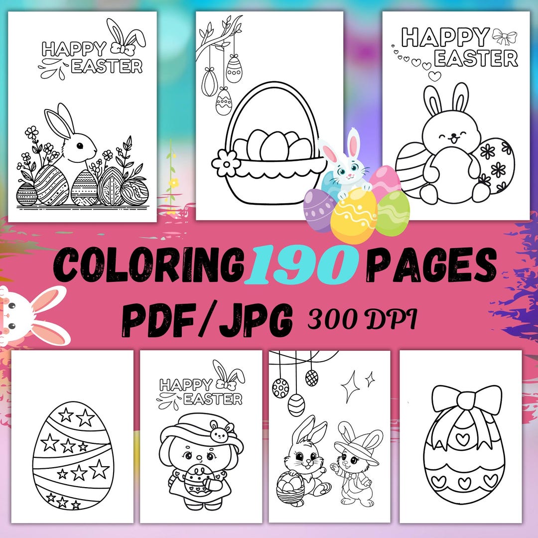 190 Easter Bunny and Eggs/ Coloring Pages for Kids / Easter Coloring ...