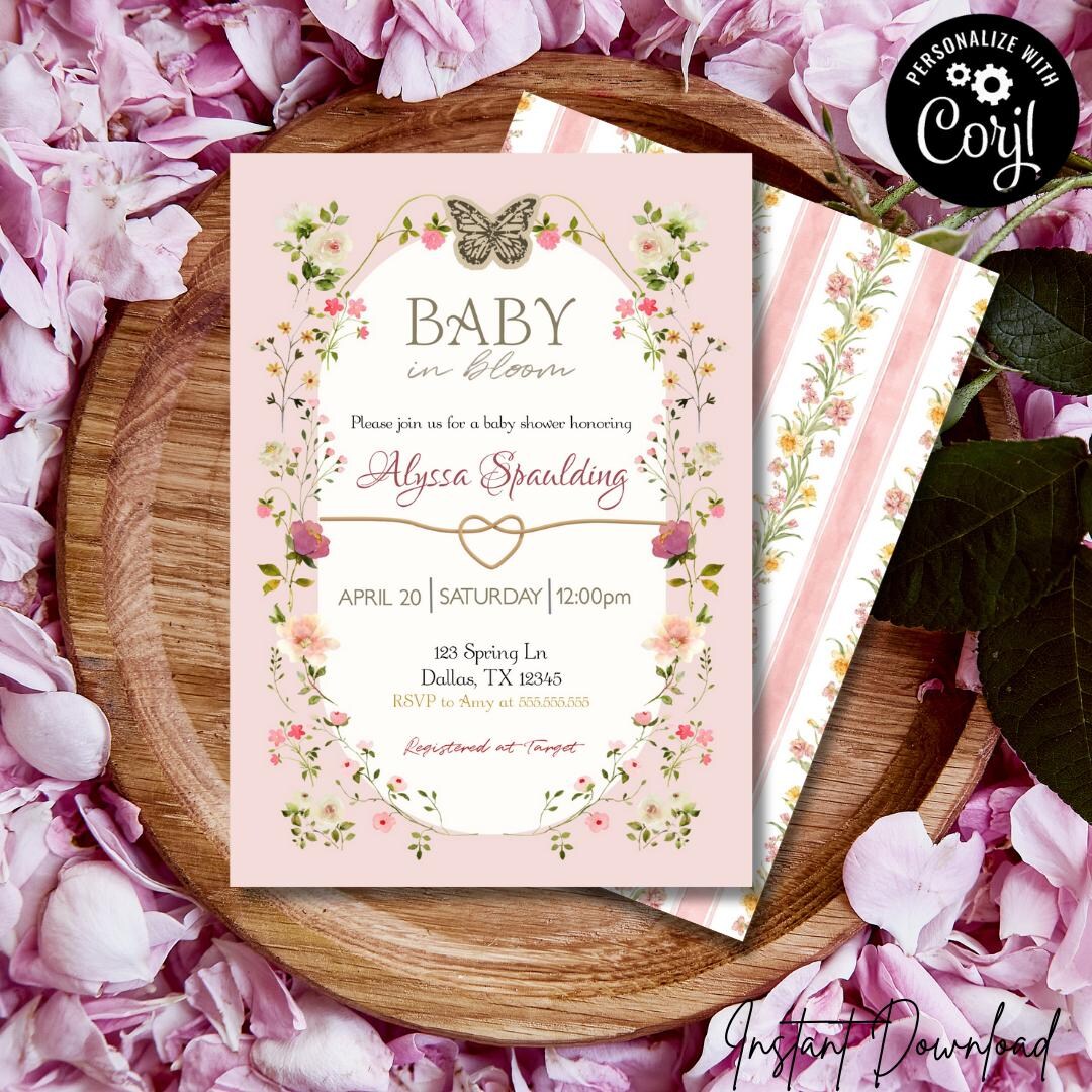 Spring Baby Shower Invitation Template, Spring Shower, Baby Shower ...