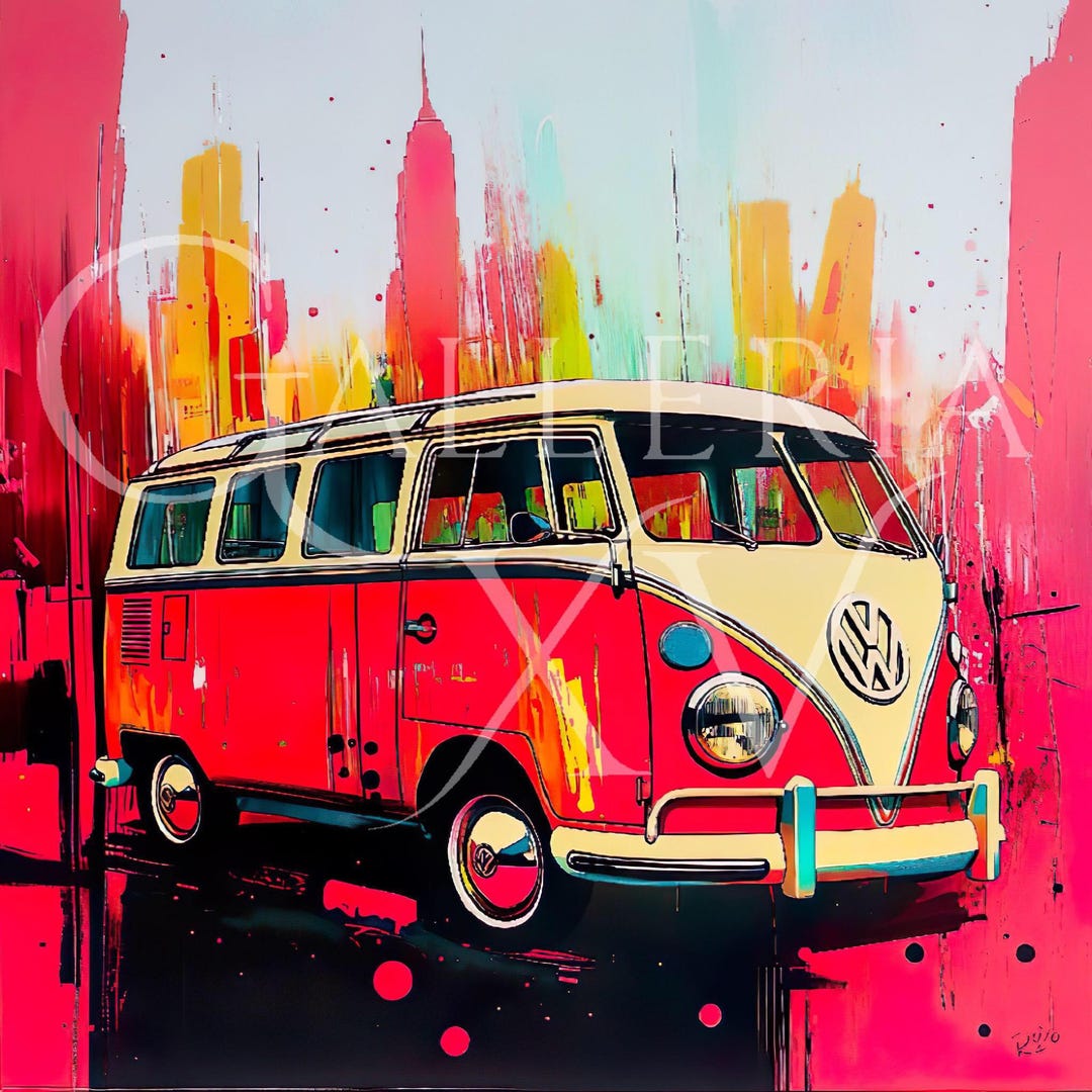 Car Art Work, Digital Print, VW Camper Van, Pop Art, Vintage Car ...