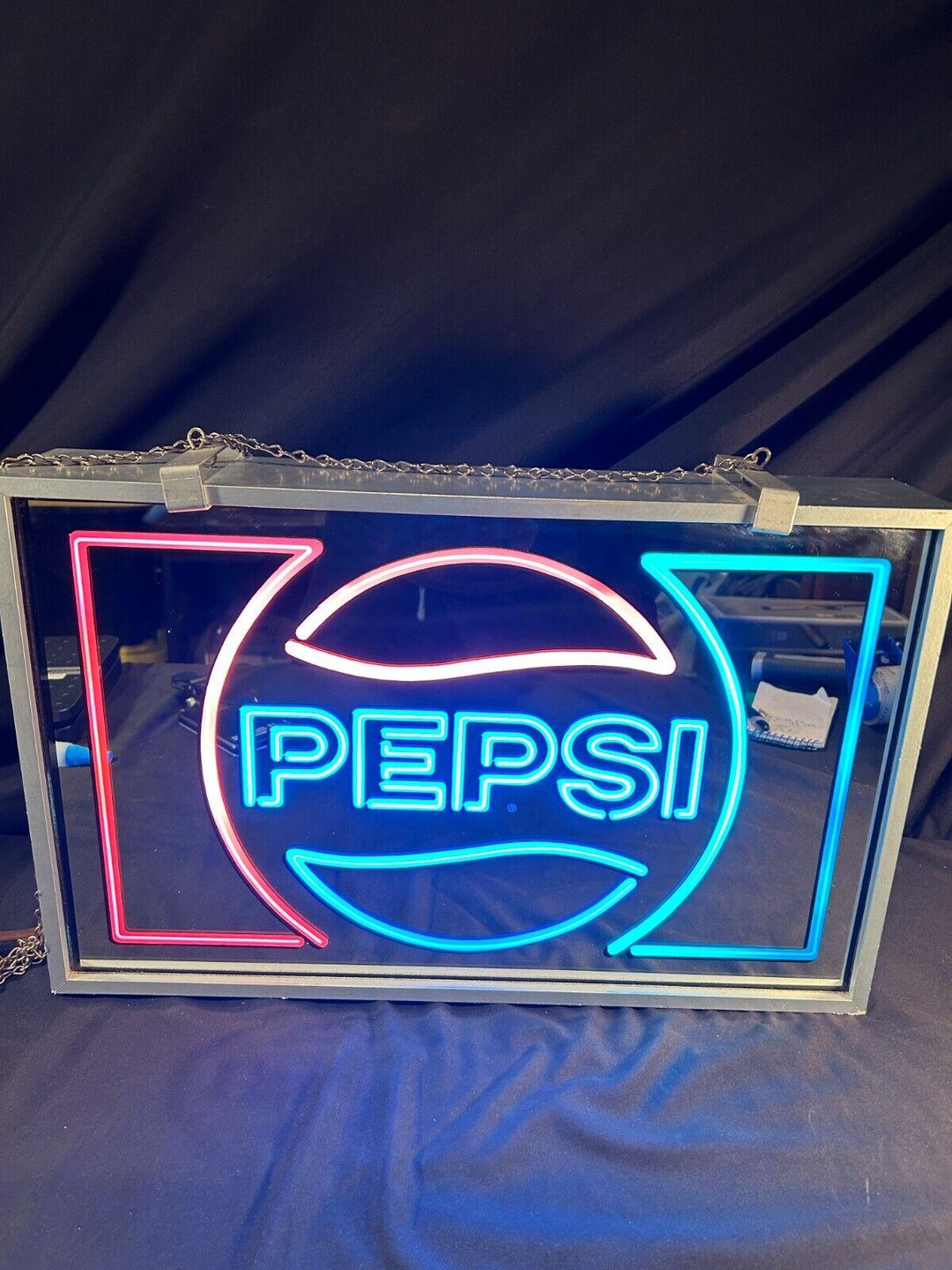 Vintage Pepsi-cola Mirror Glass Faux Neon Light up Sign (NOT NEON ...