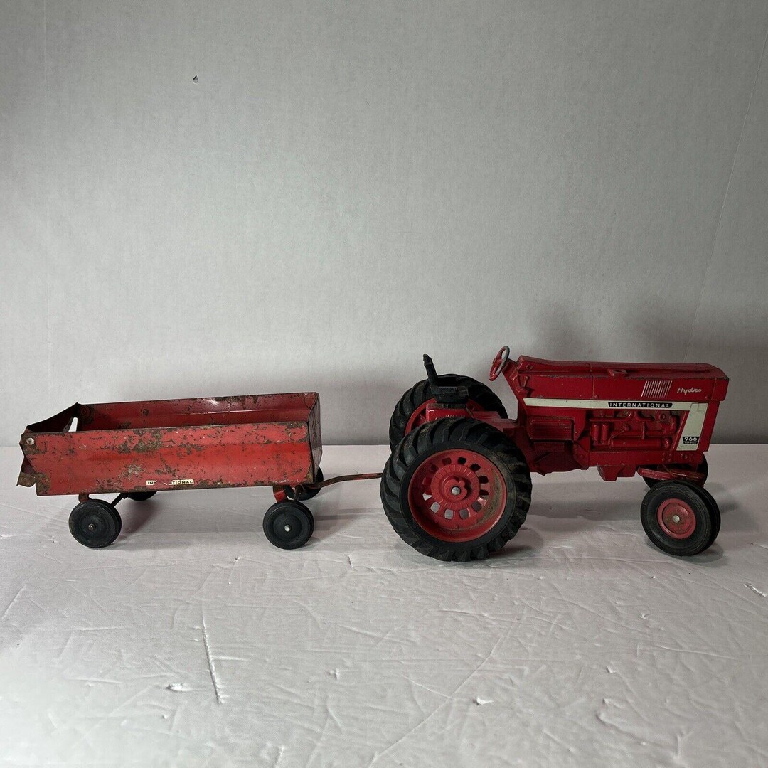 Vintage ERTL Farmall 966 Tractor & Red Pressed Steel Wagon Set – Farm ...