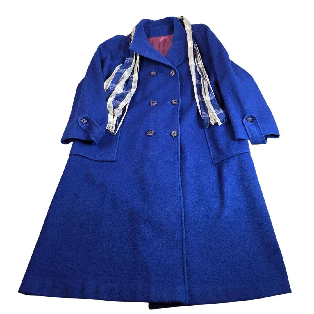 Vintage 80s Jacob-crowley Wool Overcoat Blue Long Peacoat Made in ...