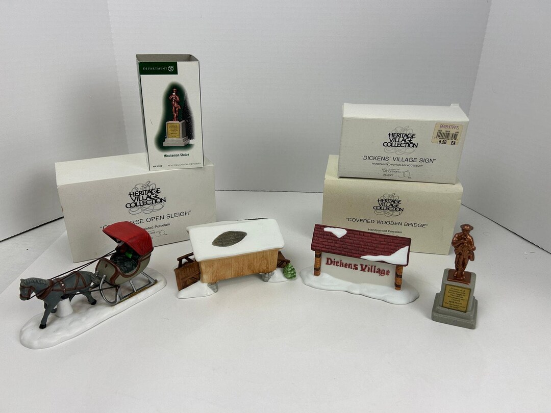 Department 56 One Horse Open Sleigh Covered Wooden Bridge Minuteman Lot ...