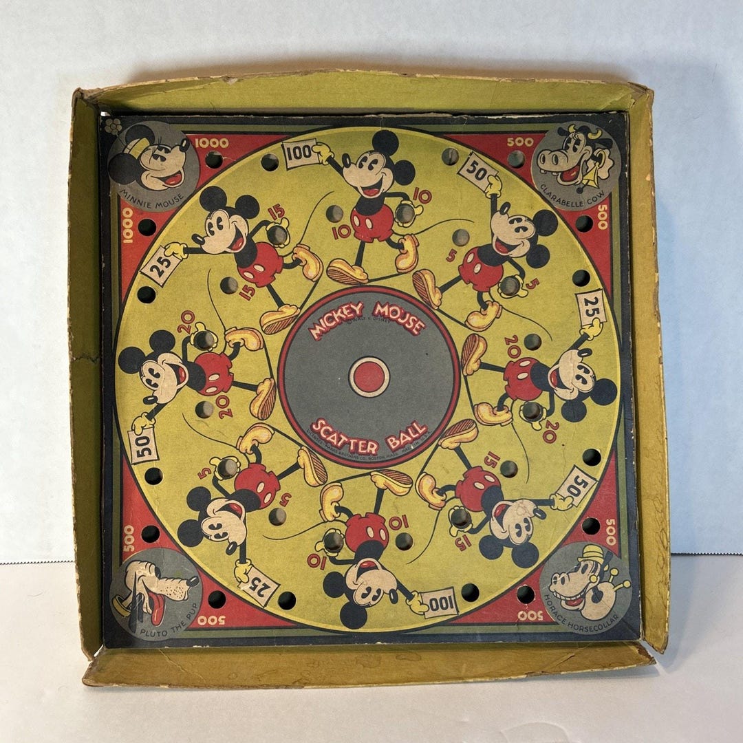 1934 Macks Bros Mickey Mouse Scatter Ball Game Tin Marble Toy Disney ...