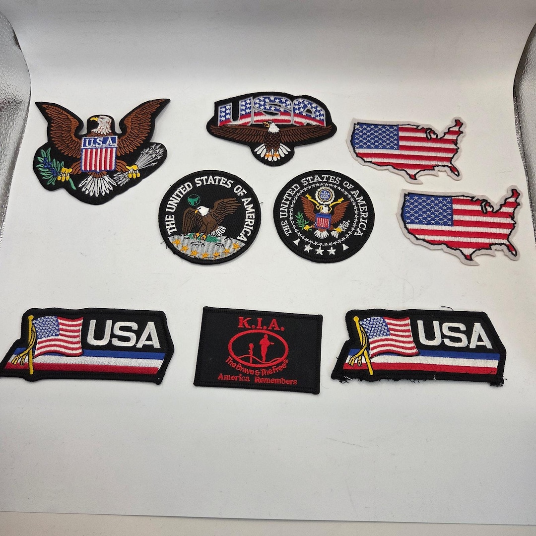 Lot of 9 USA Patriotic Eagle Flag Embroidered Patches Sew on Craft DIY ...
