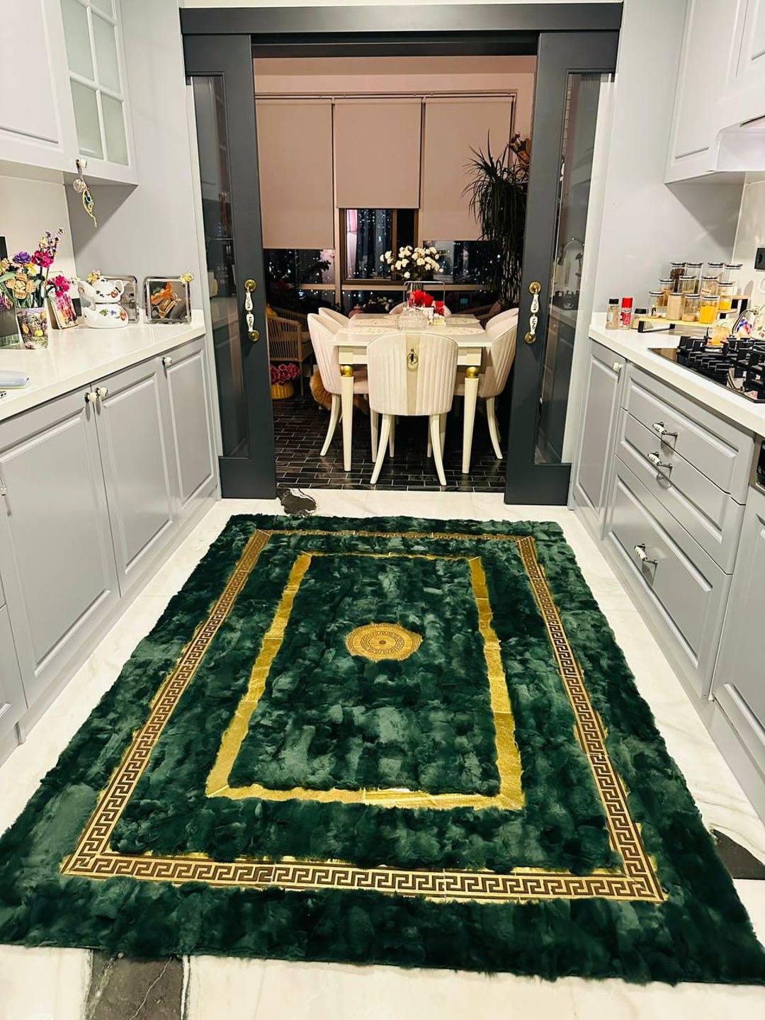 Handmade Green Rex Rabbit Fur Rug, Natural Rabbit Area Rug, Fluffy ...