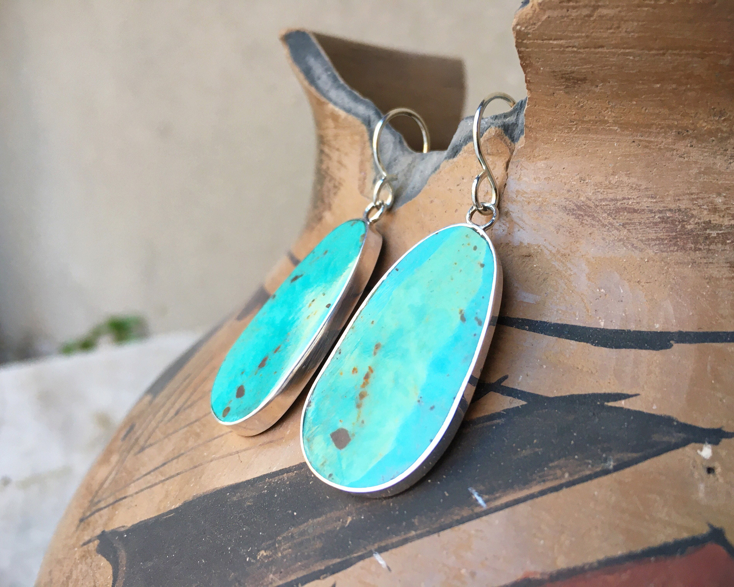 Slab Turquoise Earrings for Women, Native American Indian Jewelry Santo ...