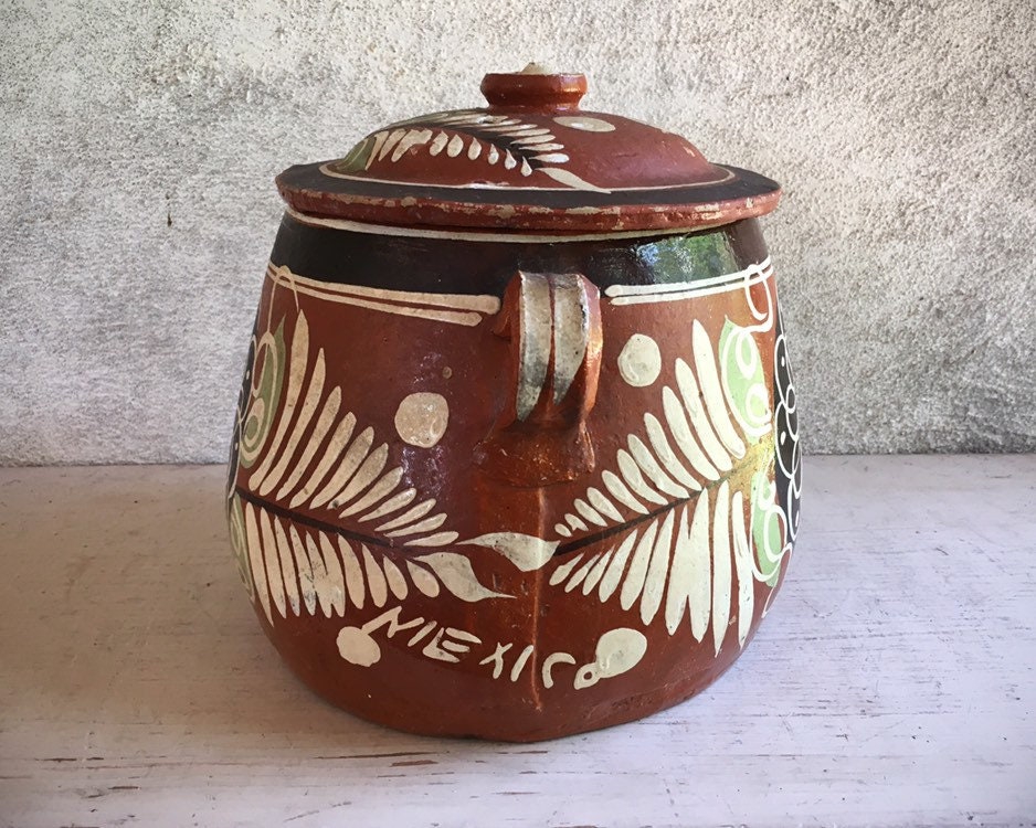 Vintage Tlaquepaque Pottery Lidded Bean Pot Old Mexico Redware Covered ...