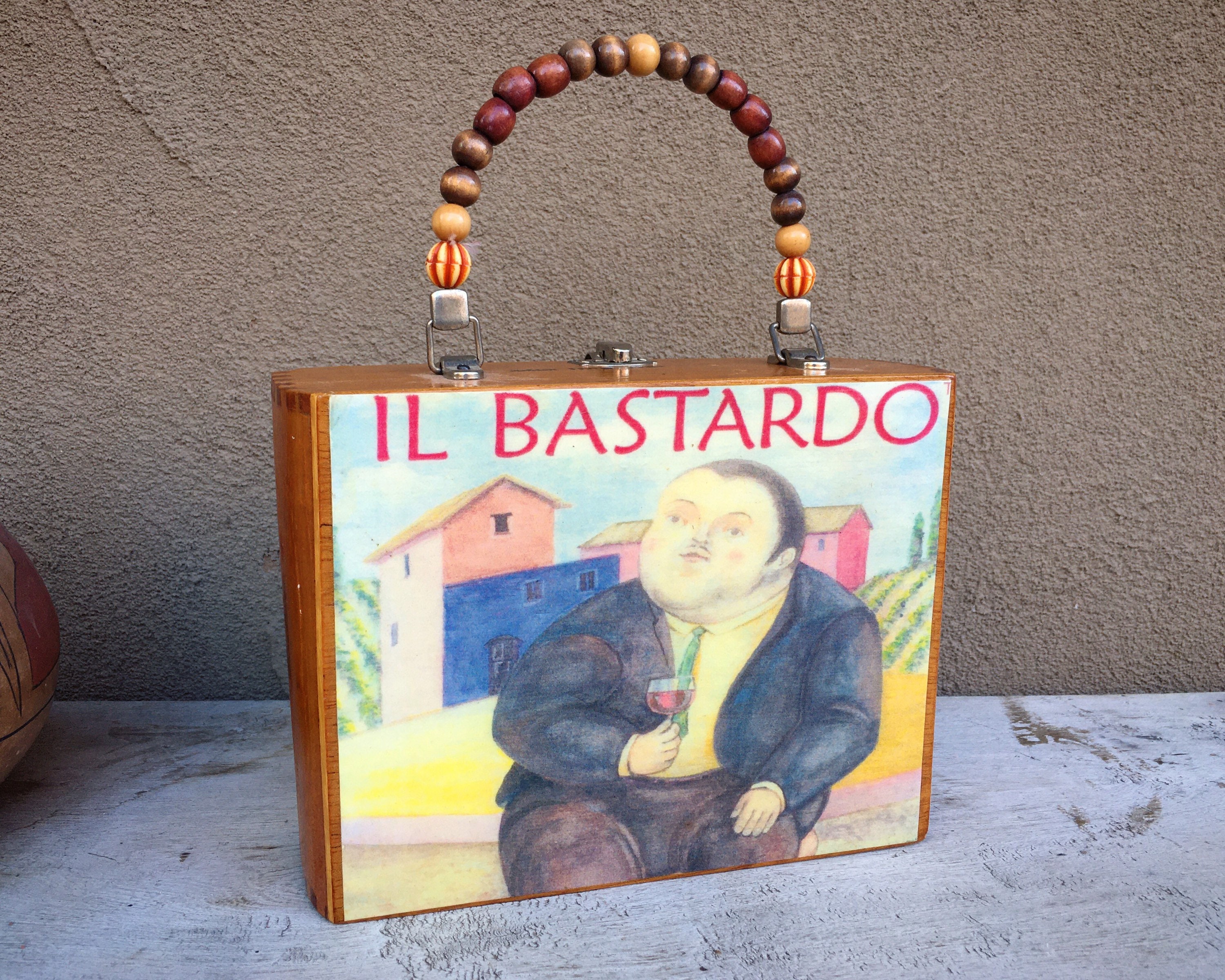 Cigar Box Purse with Botero Print Interior Mirror Beaded Handle ...