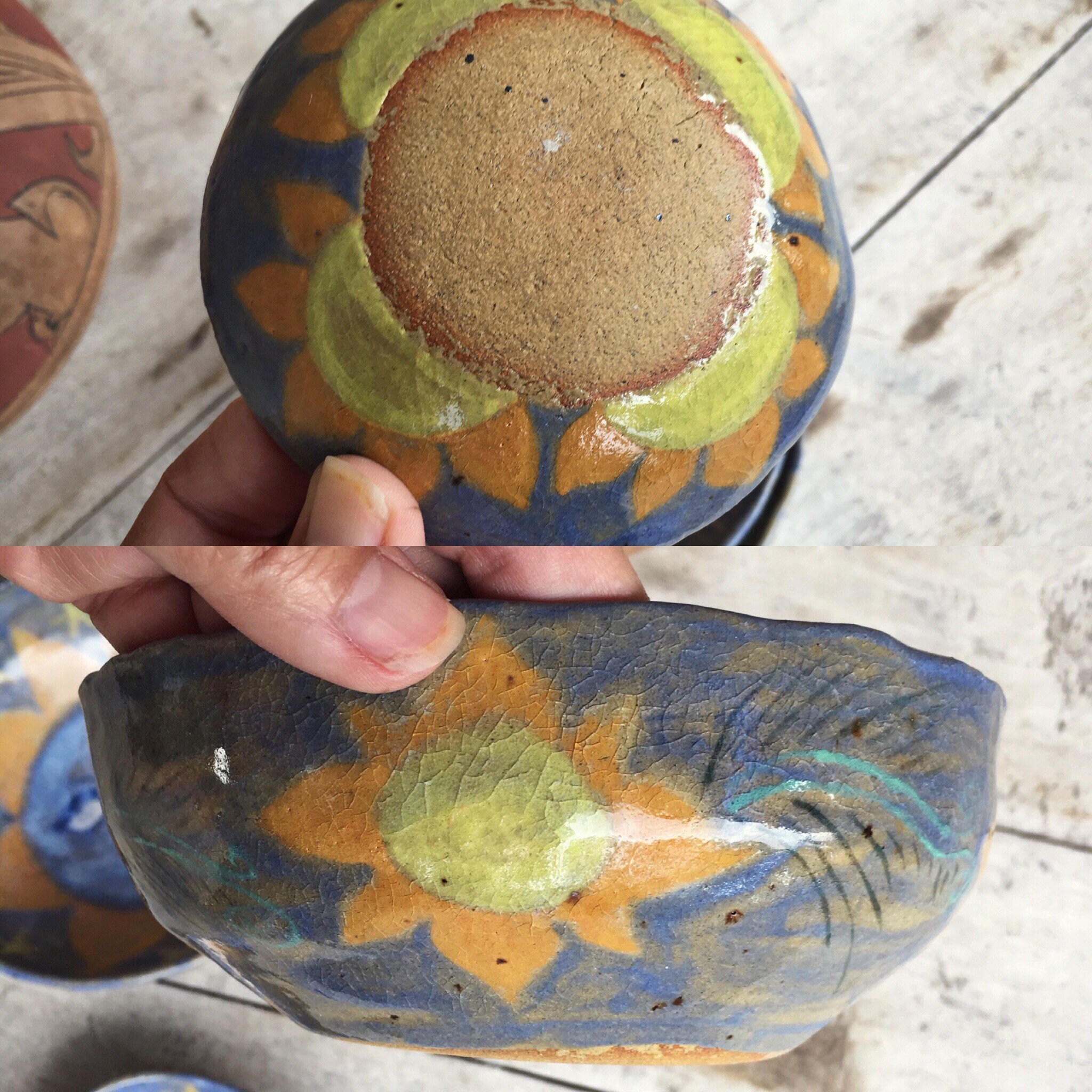 Sun Face Pottery Small Bowls Rustic Decor Mexican Folk Art, Yellow Blue ...