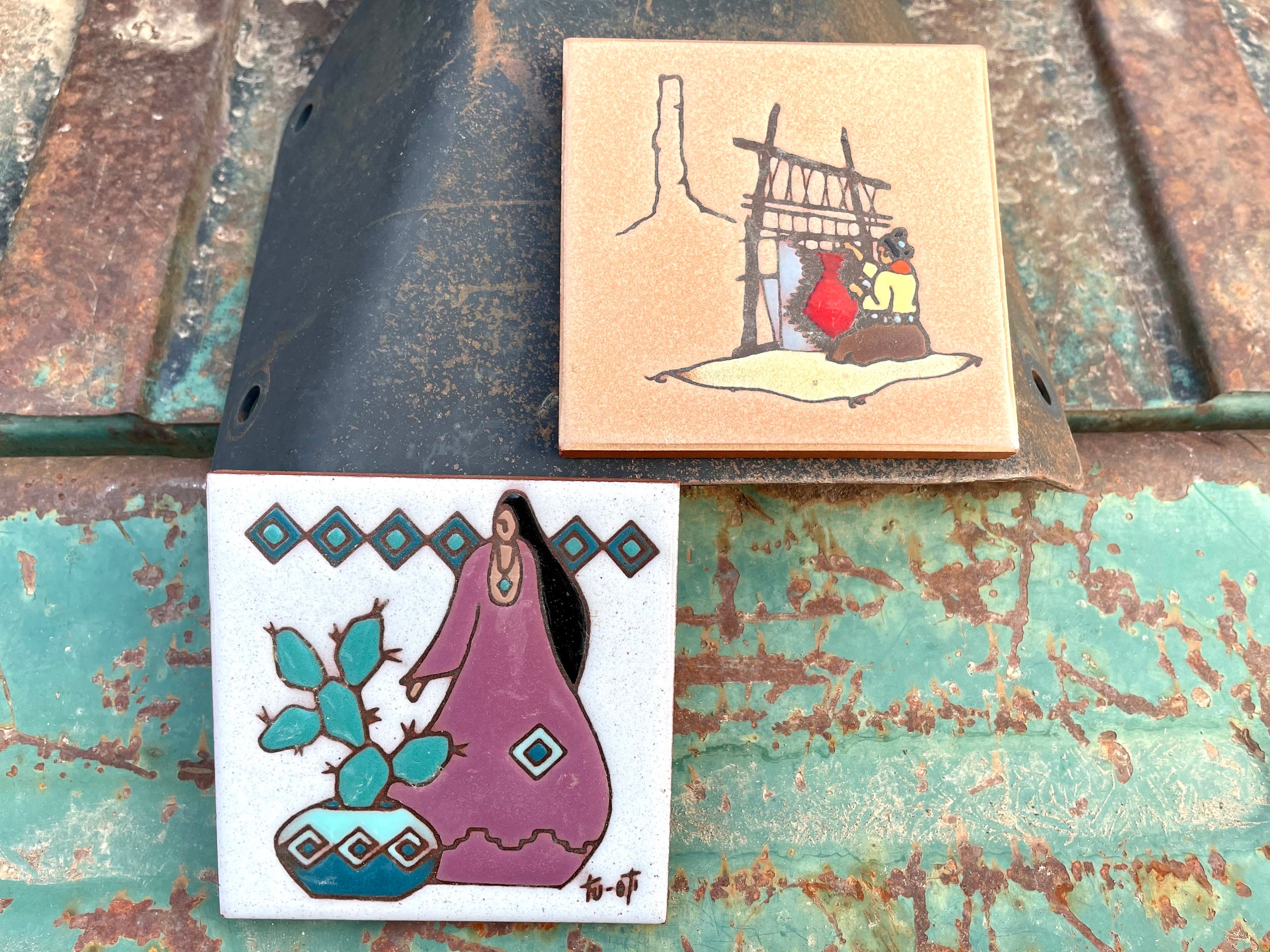 Pair of 4x4 Southwestern Ceramic Tile Trivets, Southwestern Decor, Art ...