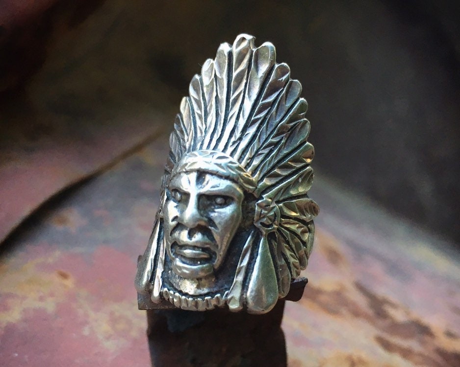 Signed Sterling Silver Native American Indian Chief Ring Size 6.5 ...