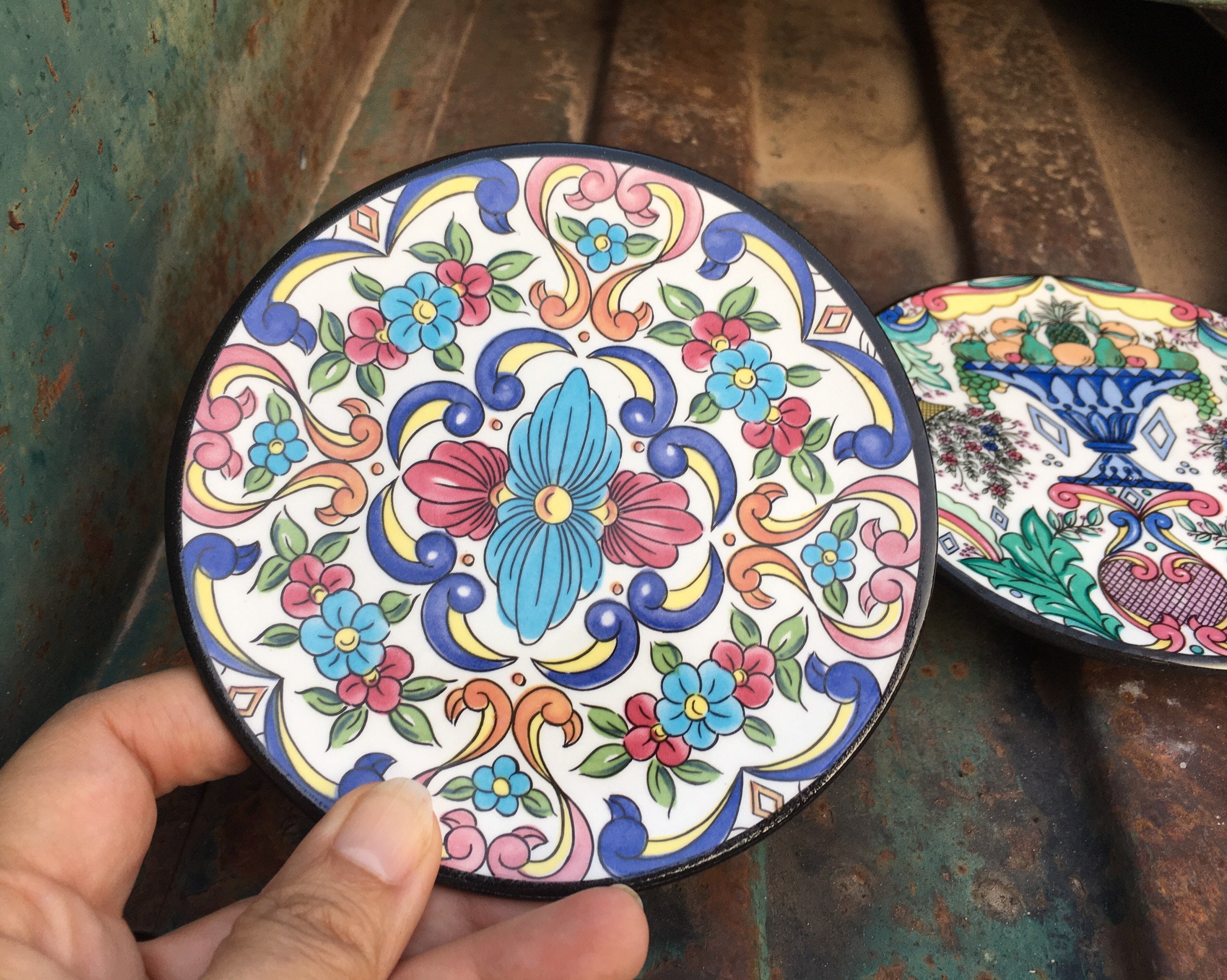 Two Handmade Spanish Miniature Wall Plates by Ceraplate, Blue and White ...