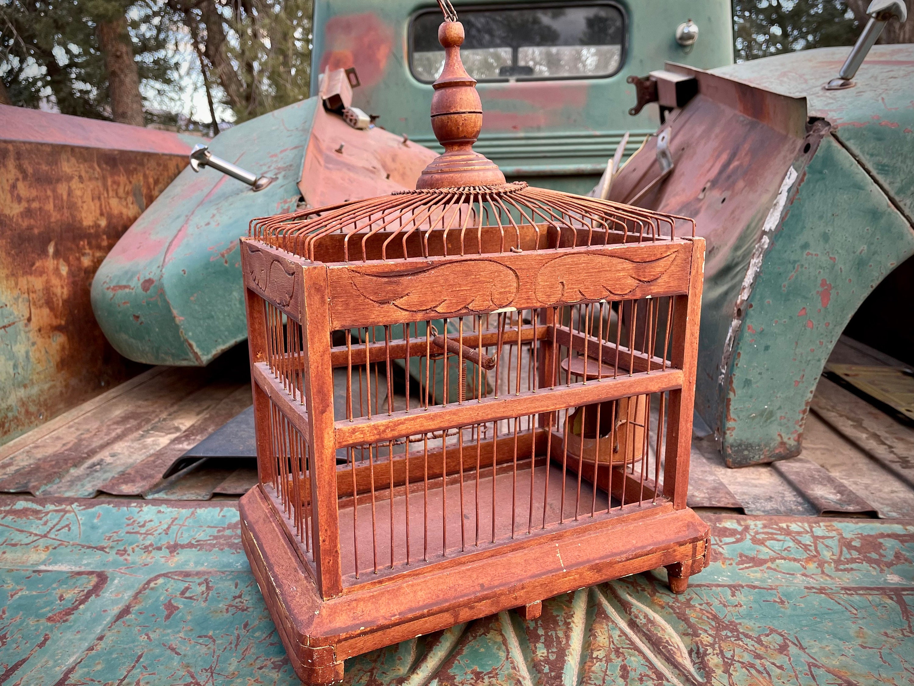 Distressed French Country Vintage Decorative Bird Cage Wood and Metal ...