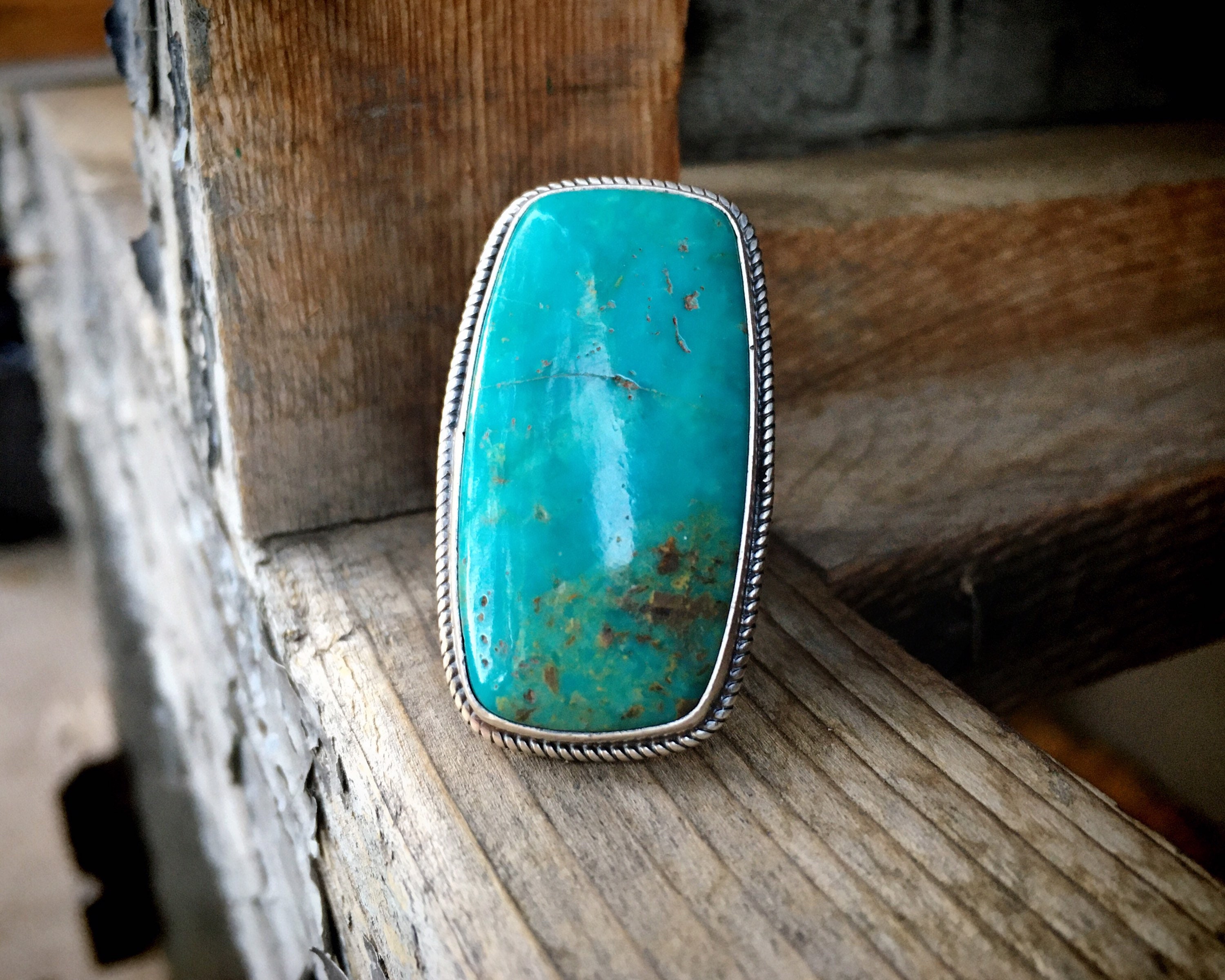 Large Rectangular Turquoise Ring for Women or Men Size 10, Navajo ...