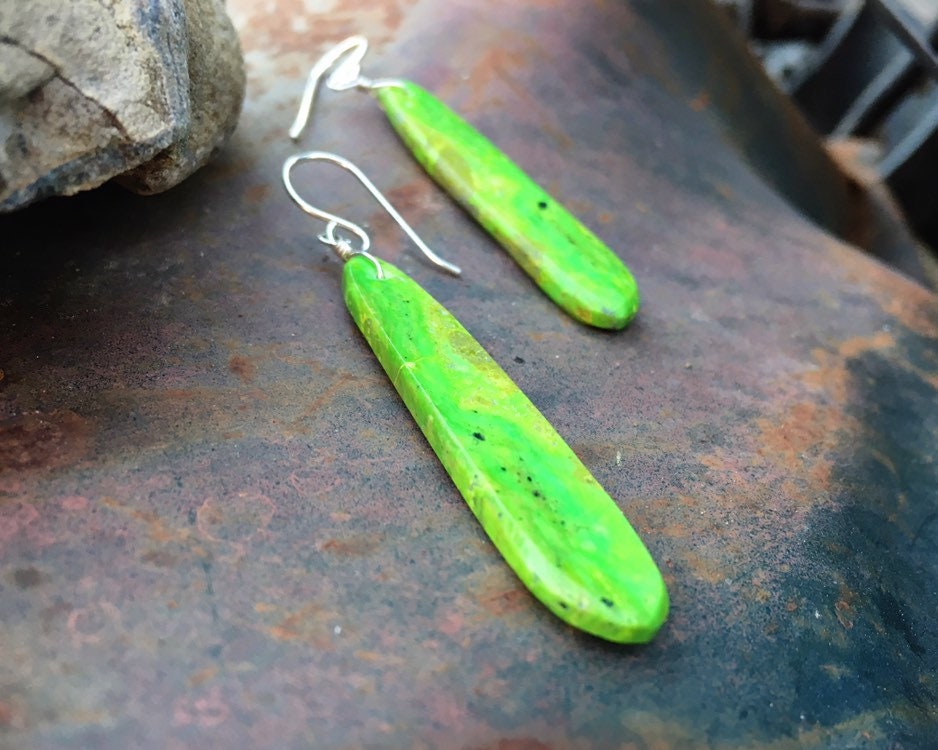 Bright Green Slab Mojave Turquoise Earrings for Women, Southwestern ...